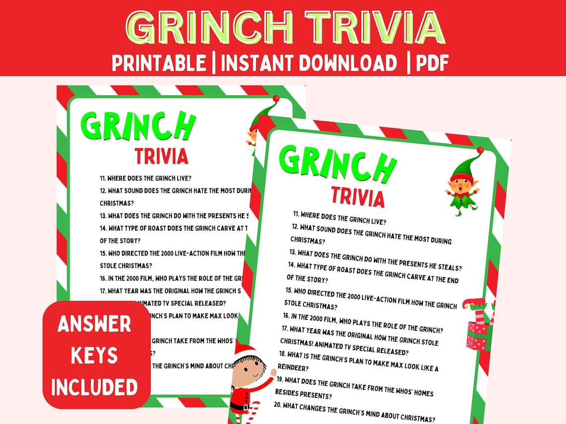 Grinch Trivia Game: Christmas Party Fun (PDF File) - Etsy