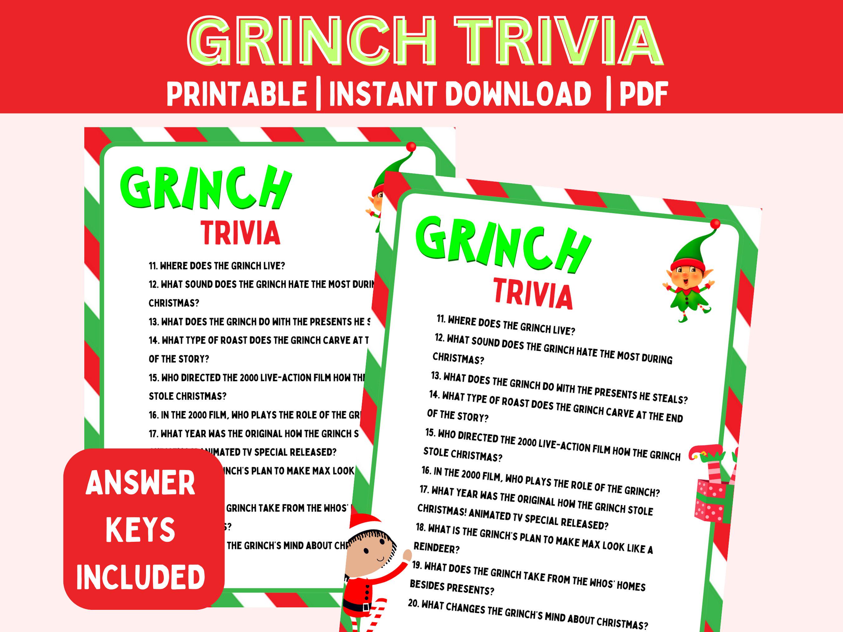 Grinch Trivia Game: Christmas Party Fun (PDF File) - Etsy