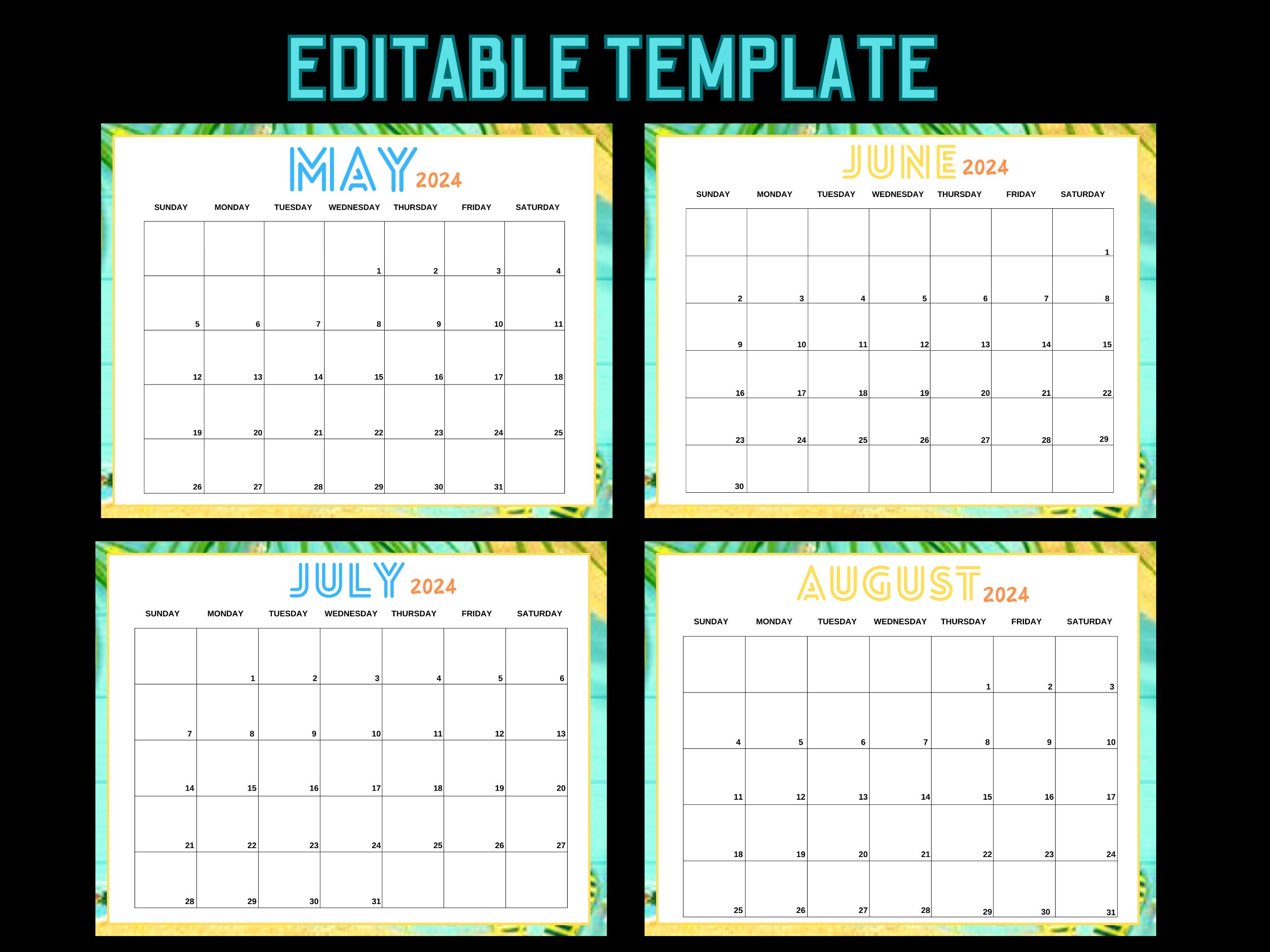 Editable SUMMER Calendar Poster Printables Family Planner Checklist ...