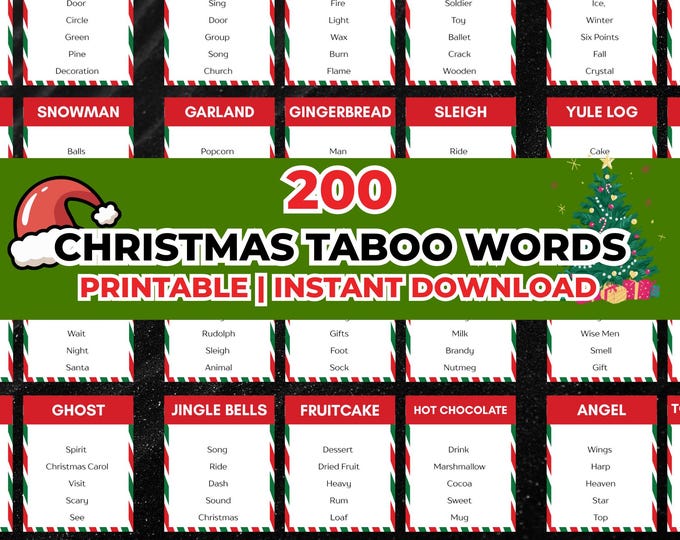 Christmas Taboo Game, Christmas Party Game, Christmas Forbidden Word ...