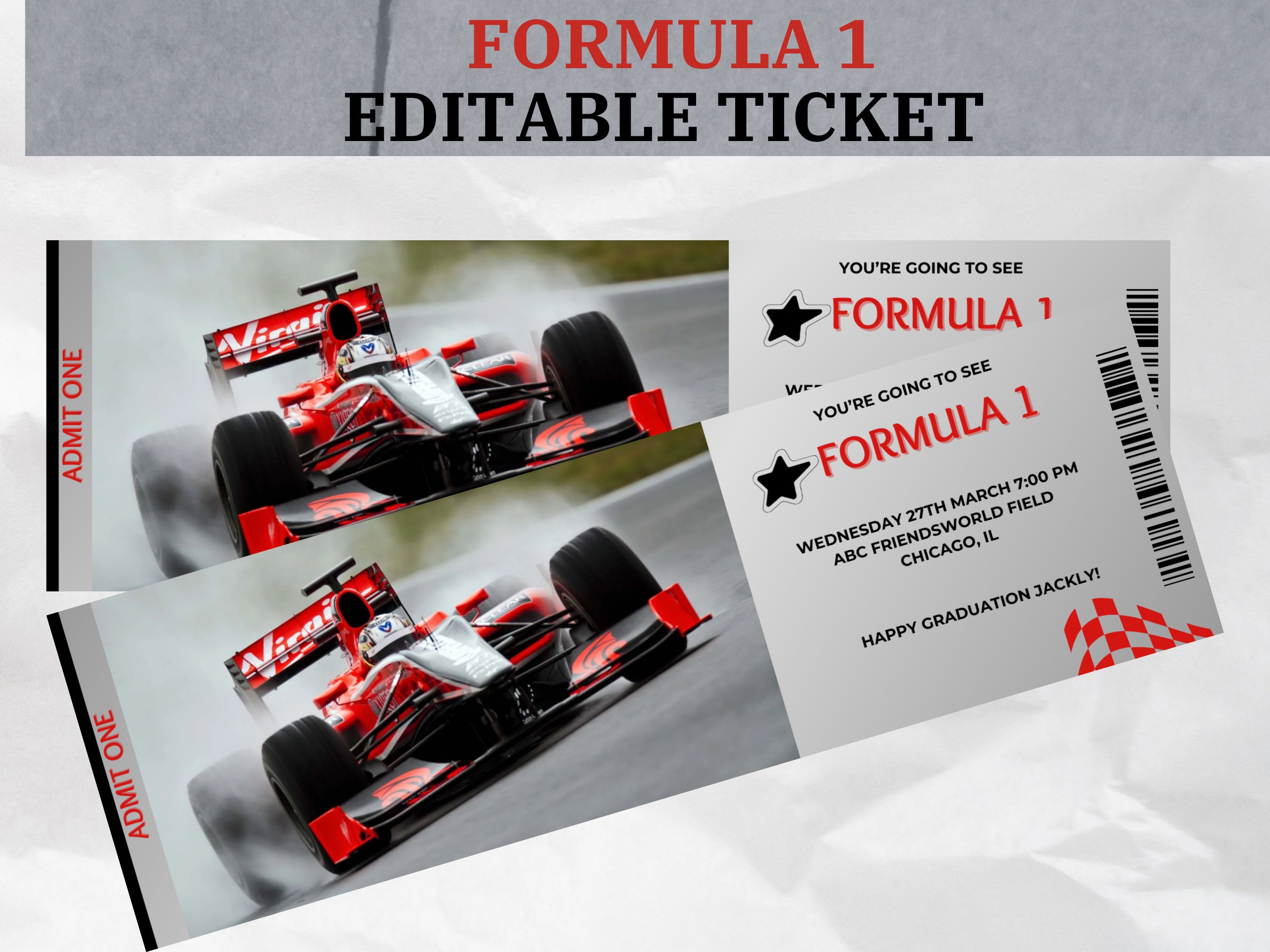 Editable Formula 1 Ticket Gift: Souvenir Keepsake, Event Ticket ...