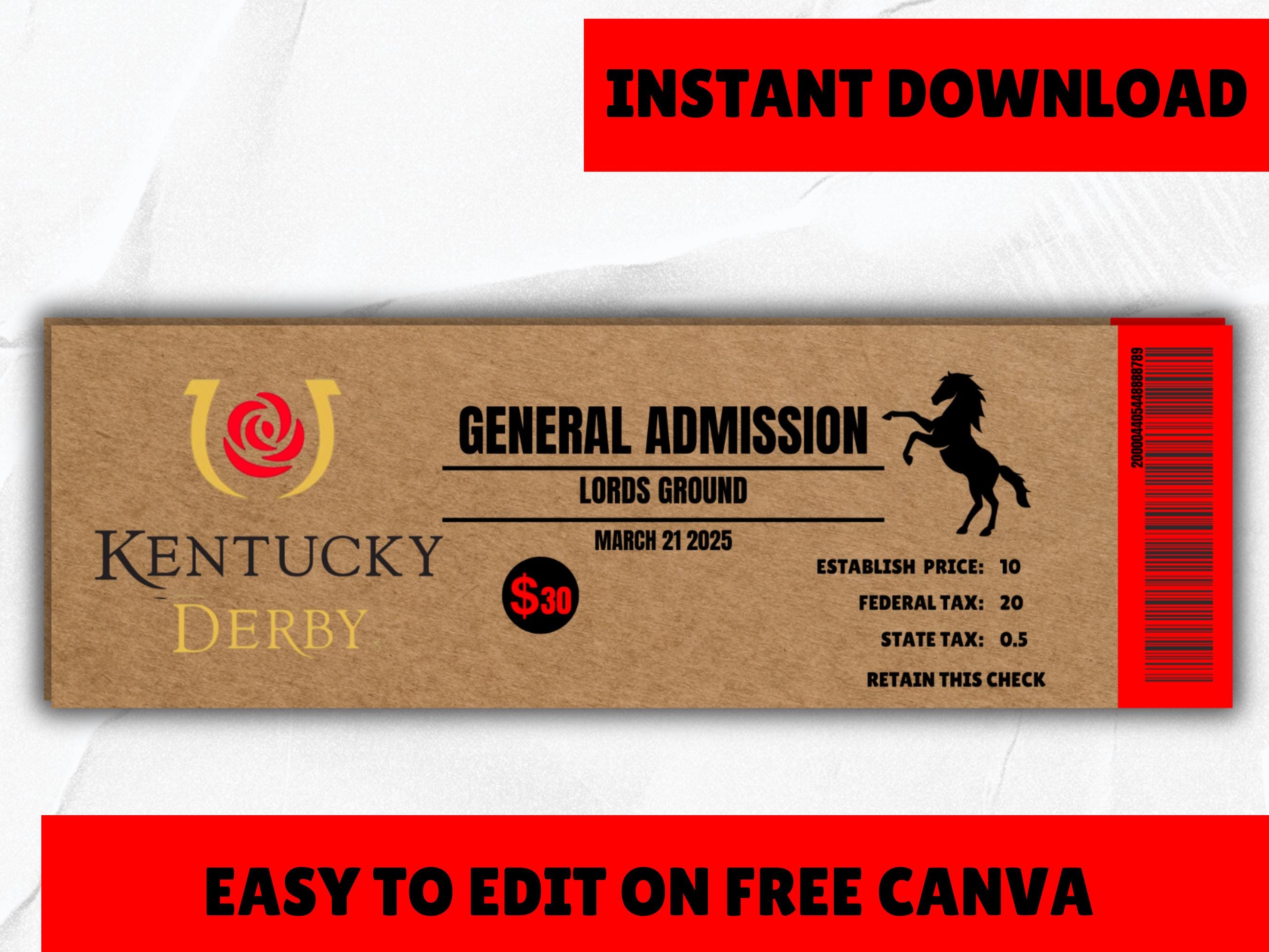 Kentucky Derby Ticket Template | Kentucky Derby Keepsake | Derby ...