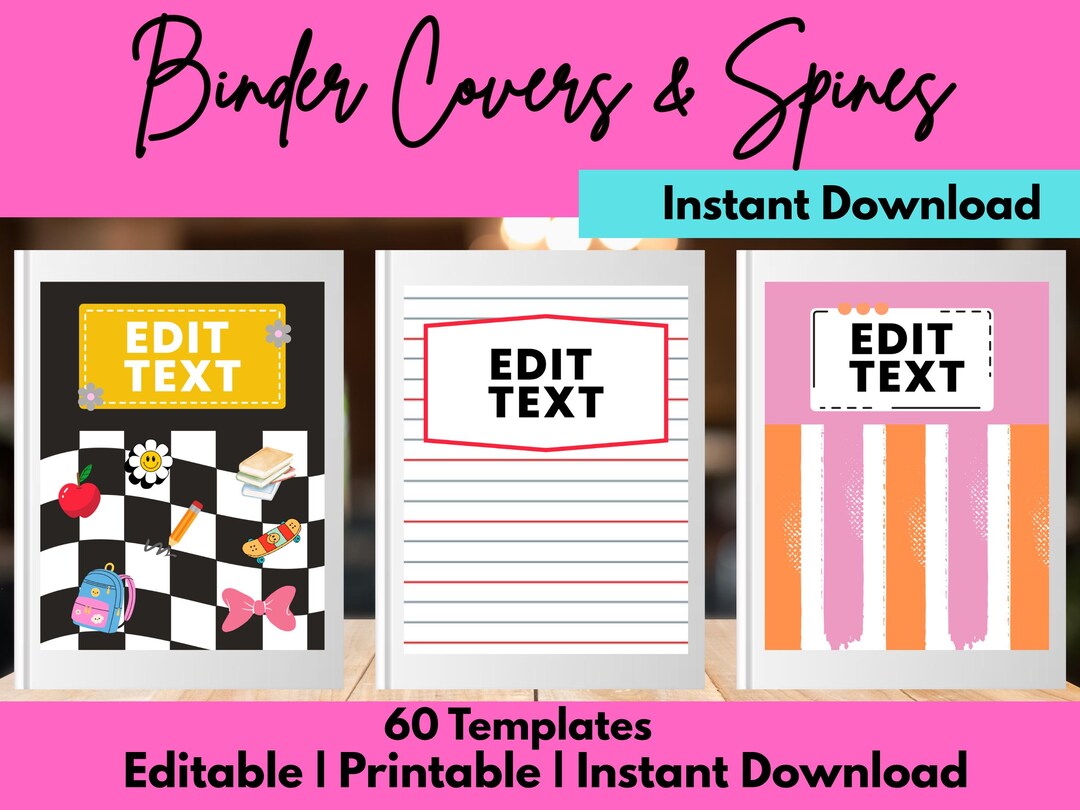 Binder Covers and Spines, Colorful Binder Spines Templates, Editable ...