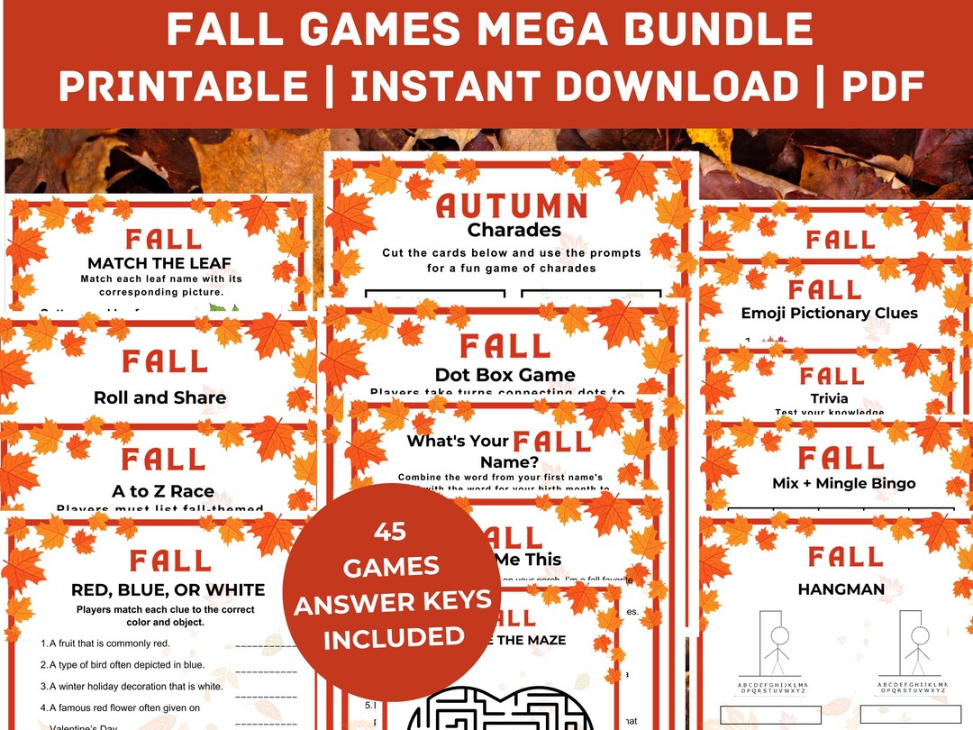Printable Autumn Games | Fall Party Games | Fall is Here Games | Fall ...