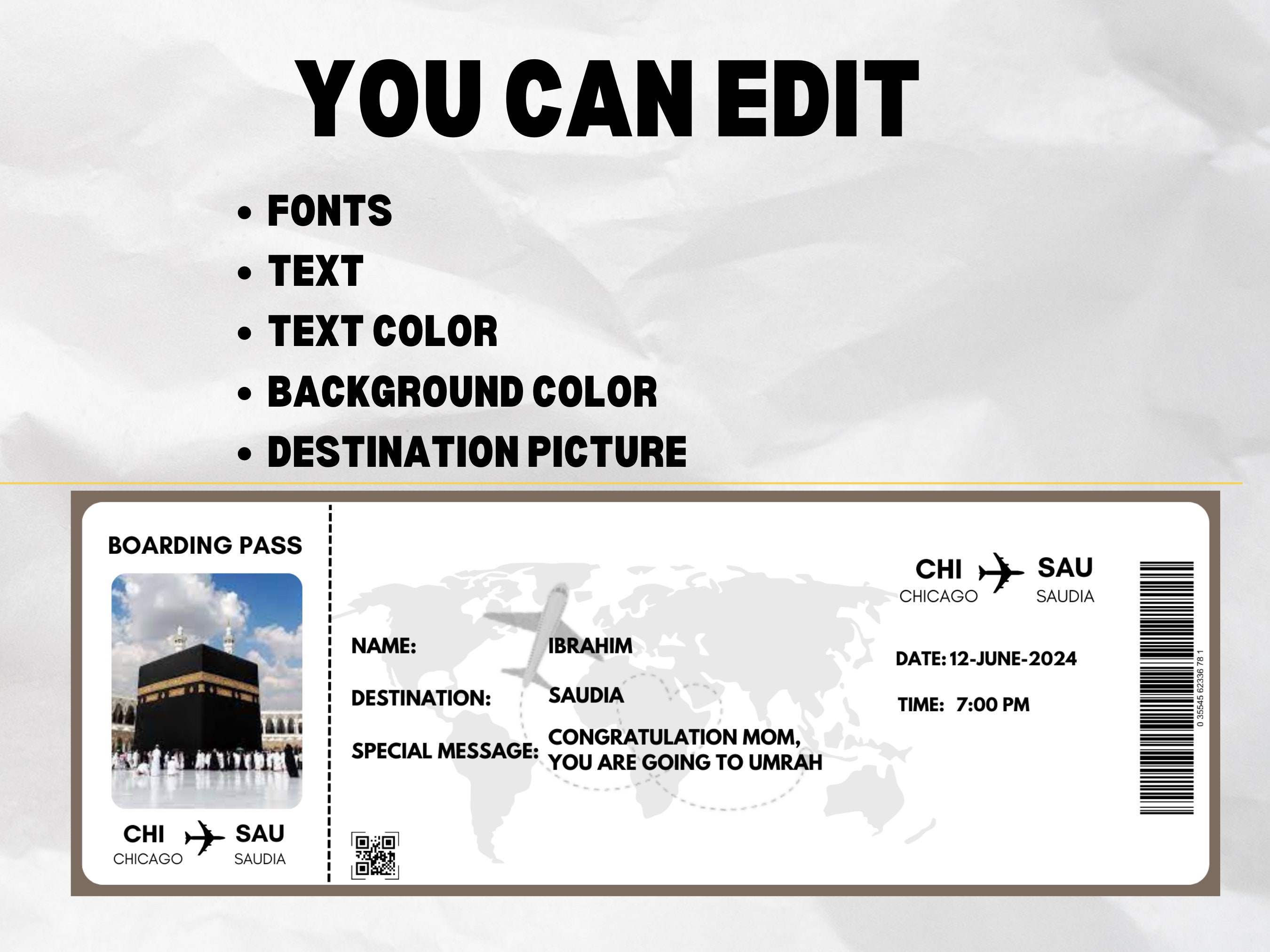 Editable Hajj Boarding Pass: Surprise Trip Reveal (digital Download) - Etsy