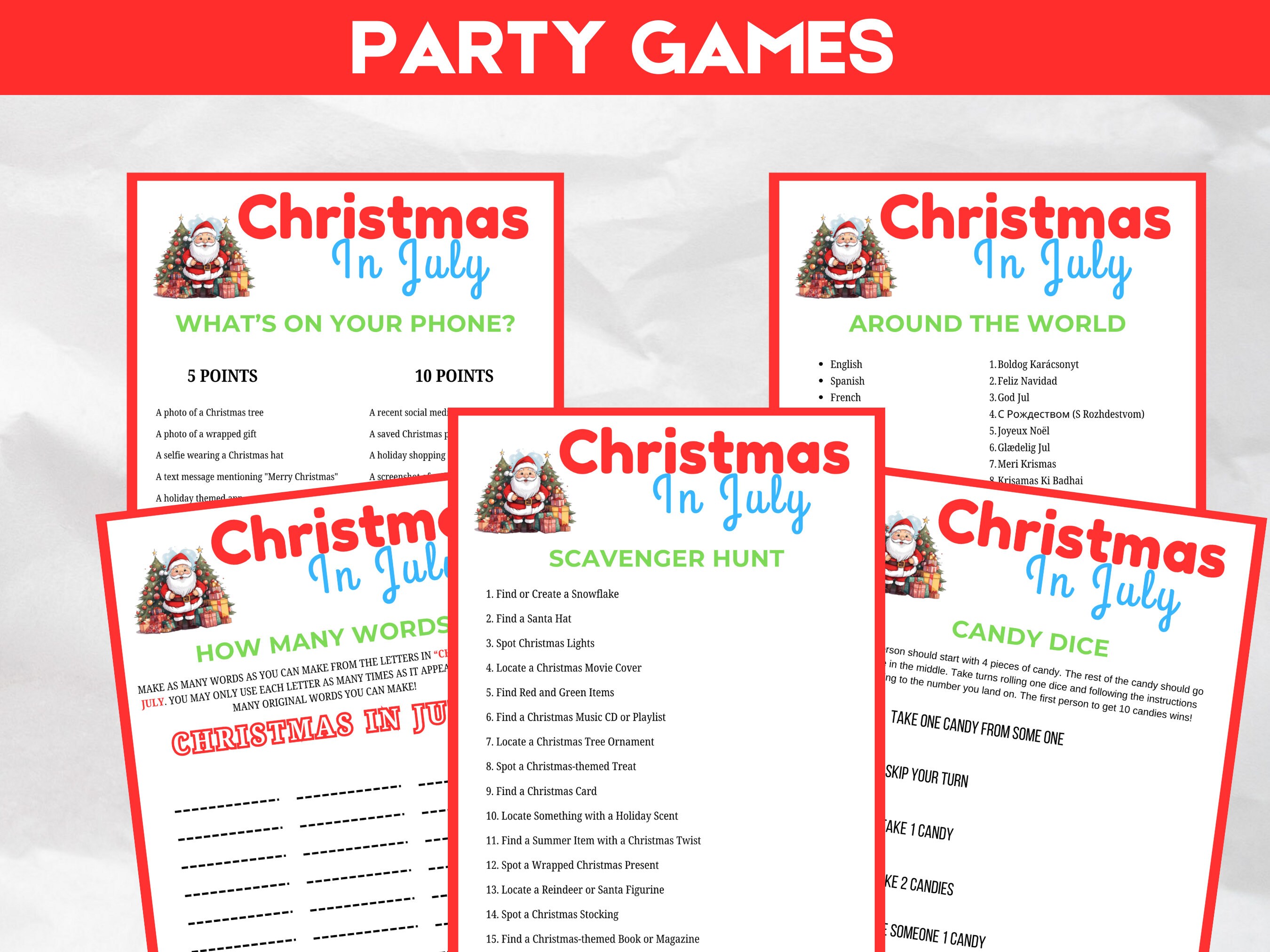 Christmas in July Games Bundle Santa Games 20 Christmas Party Games for ...