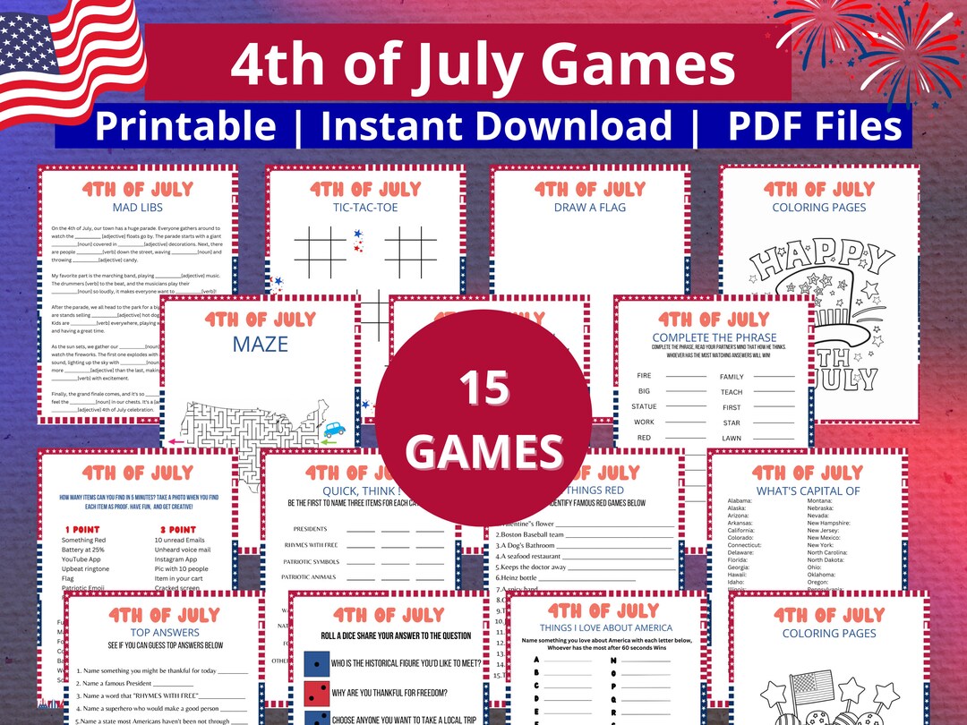 4th of July Games | Fourth of July Party Game July 4th Kids Coloring ...