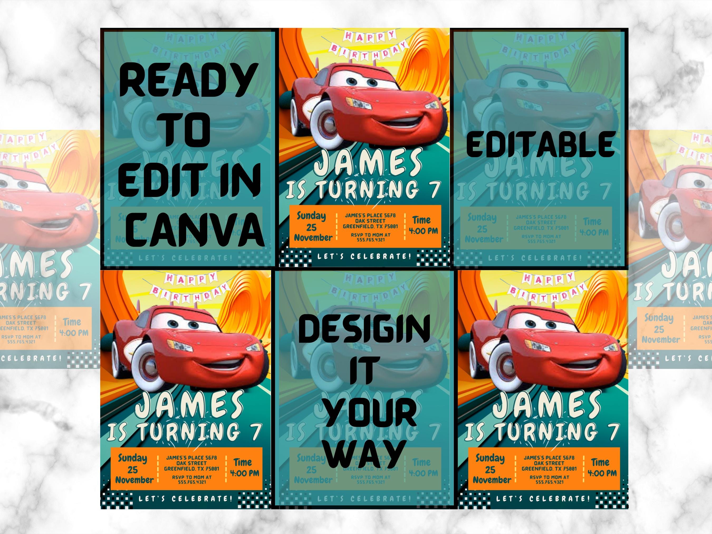 Hot Cars Birthday Invitation Template, Editable Birthday Party Invite ...