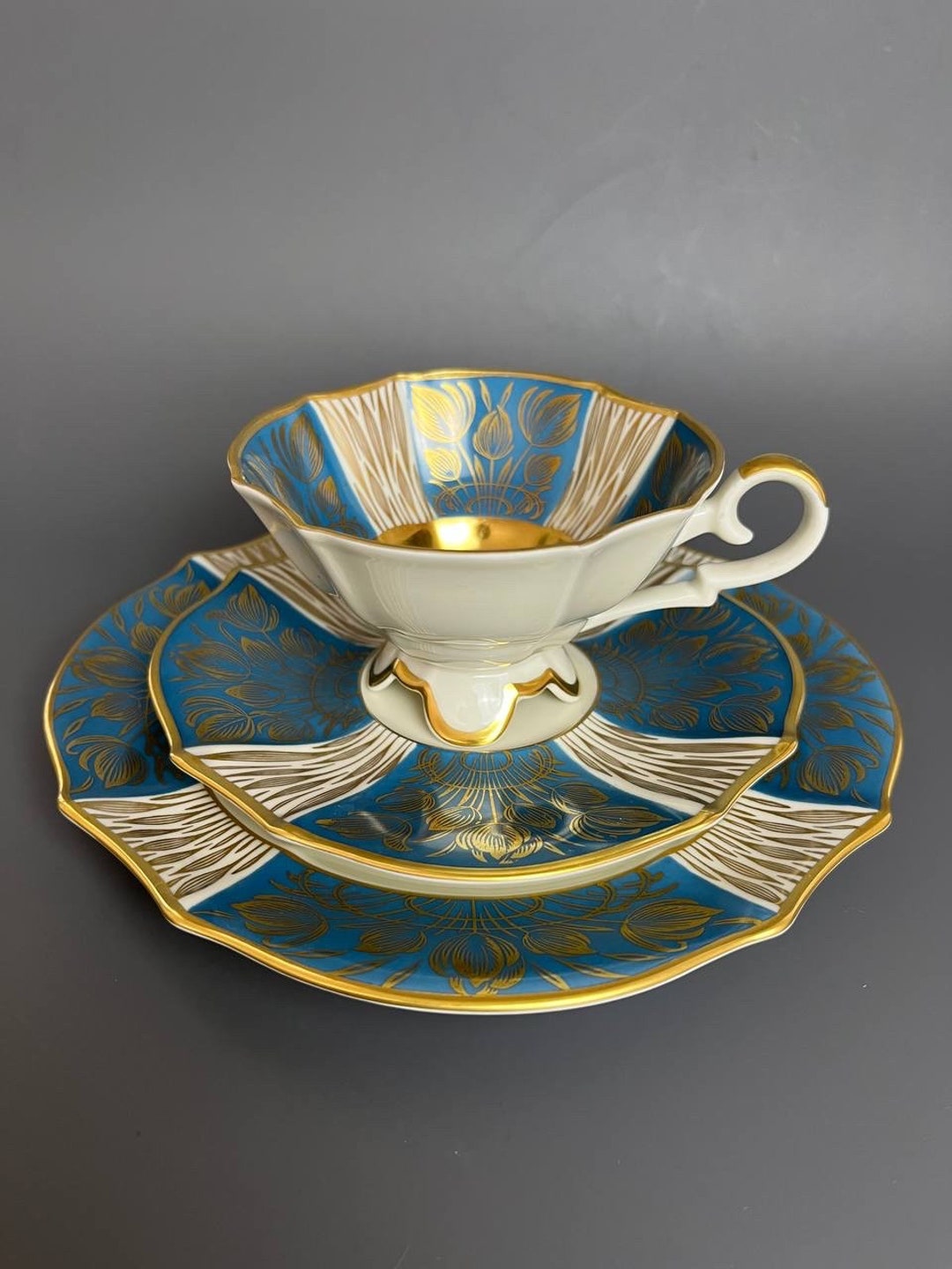 Porcelain Tea Trio, Tea Cup Saucer Plate, Alka, Vintage Germany - Etsy