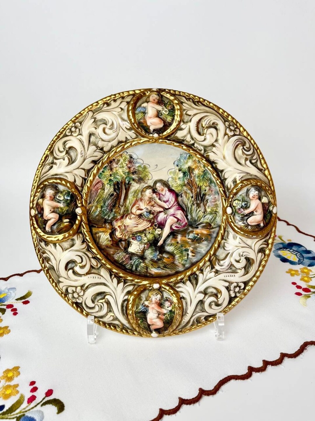 Decorative Wall Plate Capodimonte, Italy Vintage - Etsy