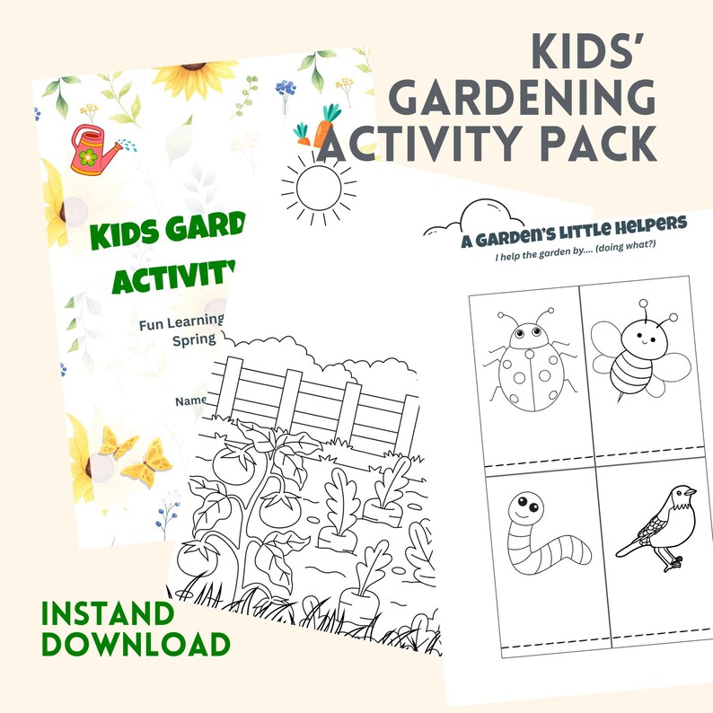 Kids Gardening Activity Pack Printable – Plant Life Cycle, Garden Tools ...