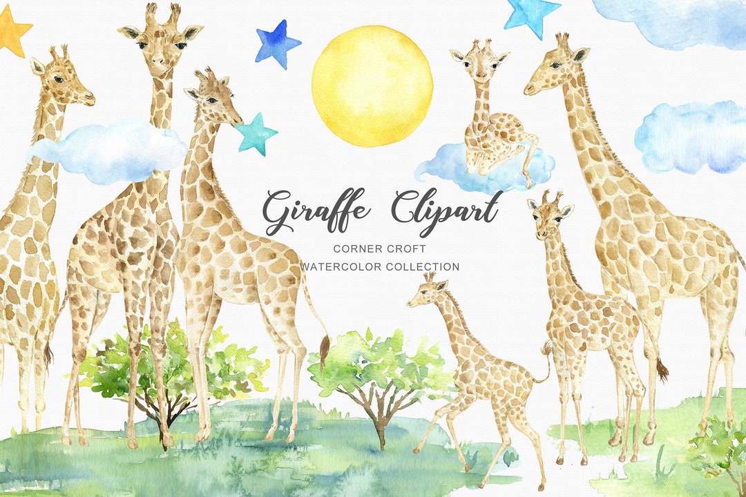 Watercolor Cute Giraffe Clipart Bundle, Baby Giraffe PNG, Floral ...