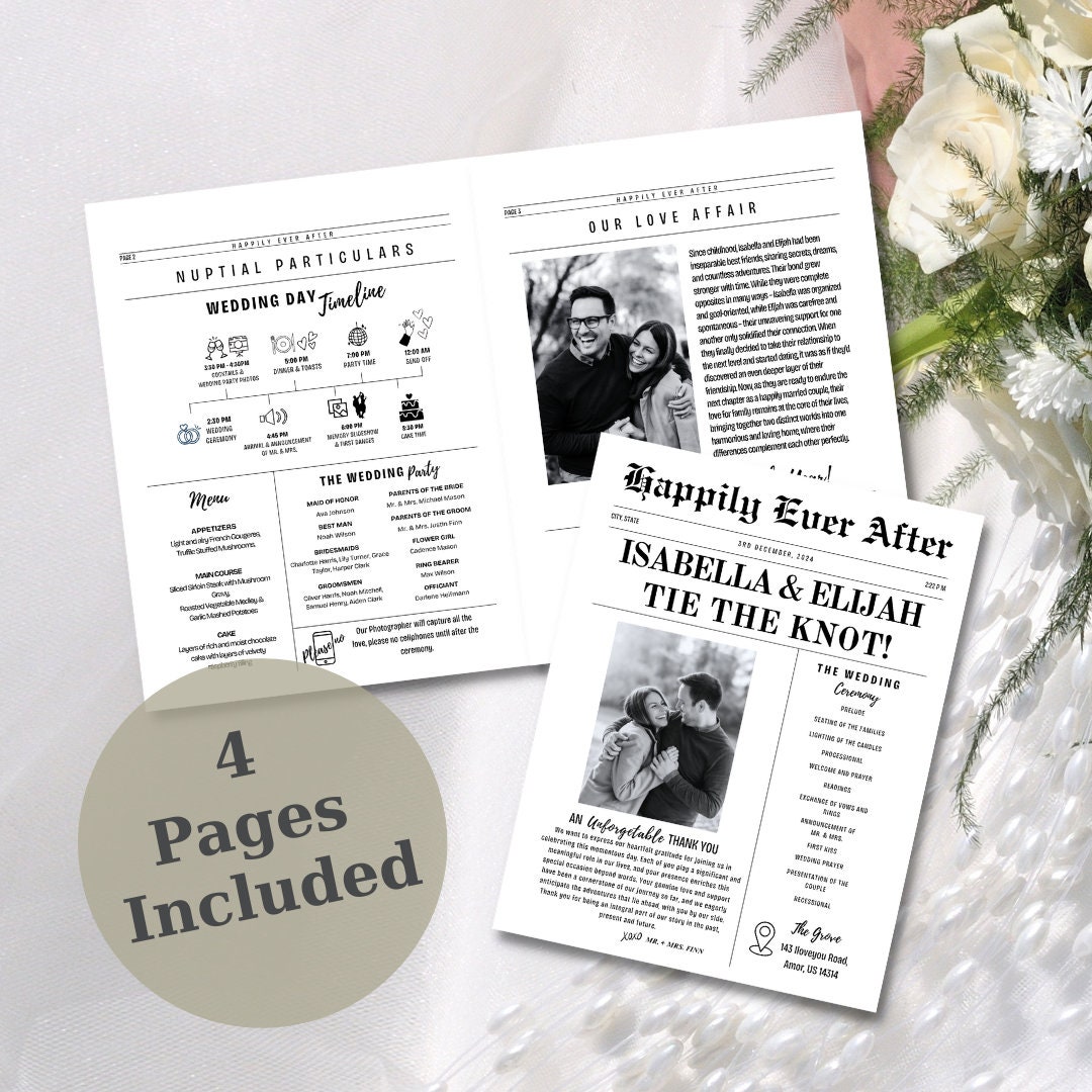 Newspaper Wedding Template, Editable Newspaper Wedding, Printable ...