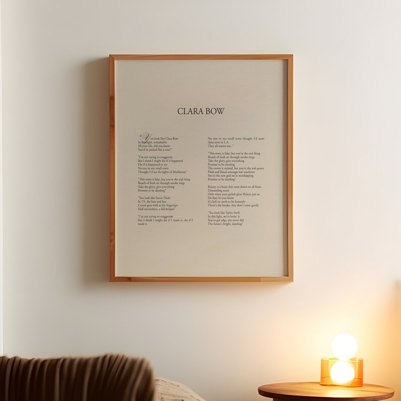 Clara Bow Lyrics Aesthetic Wall Art Tortured Poets Department Taylor ...