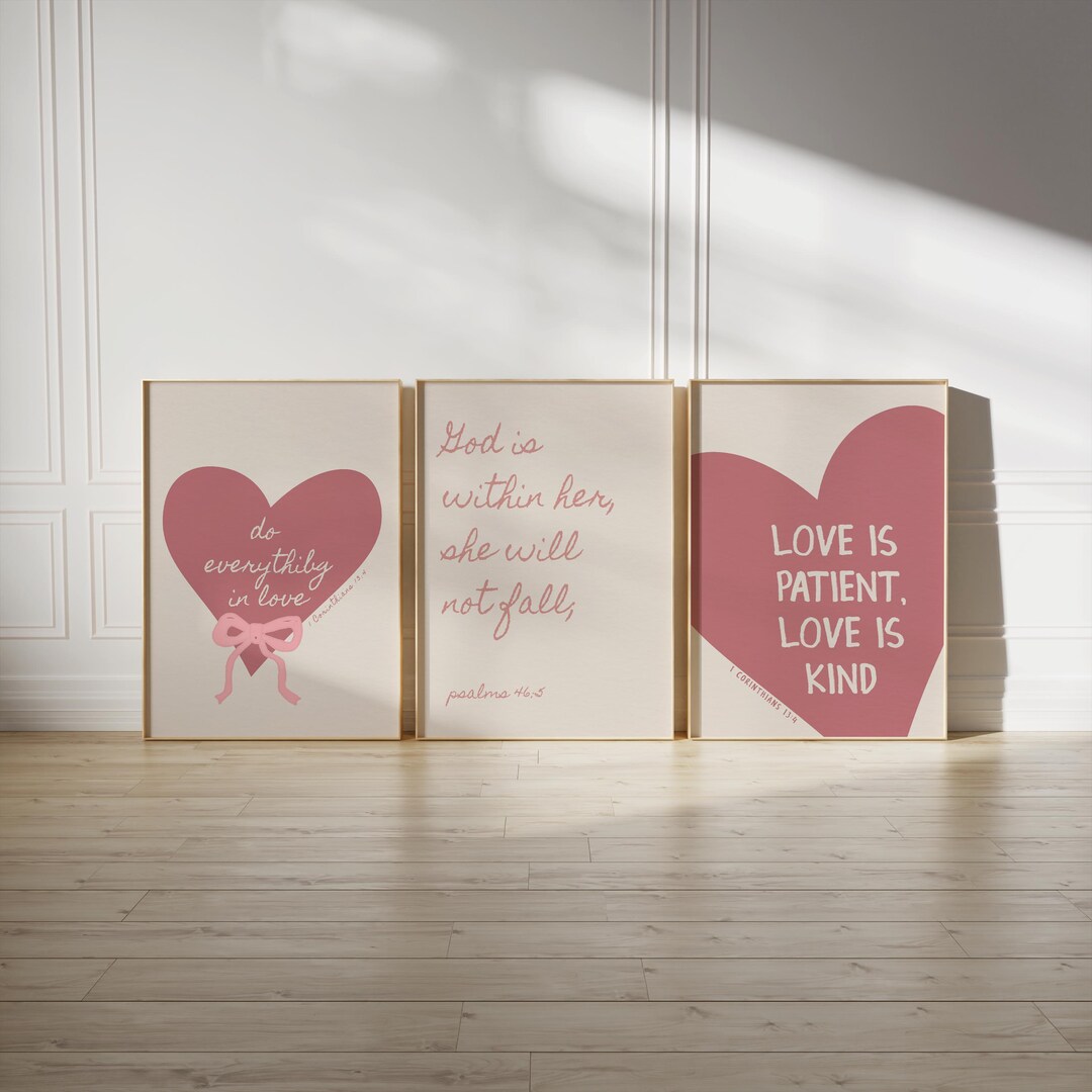 Set of 3 Coquette Christian Wall Art, Psalm 46:5, Proverbs 31, 1 ...