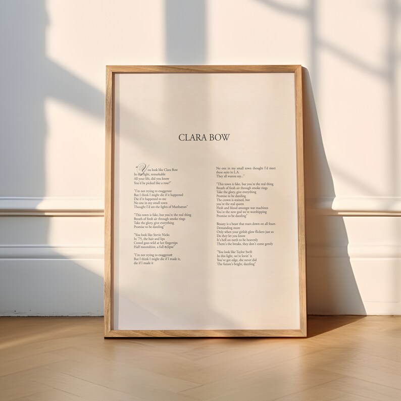 Clara Bow Lyrics Aesthetic Wall Art Tortured Poets Department Taylor ...