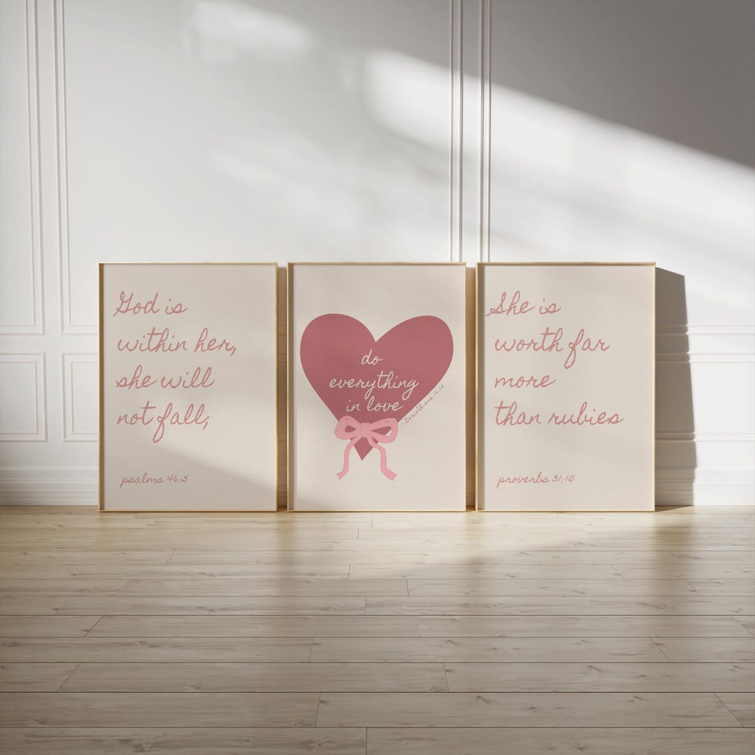 Preppy Christian Wall Art Set of 3, Psalm 46:5, Proverbs 31, 1 ...