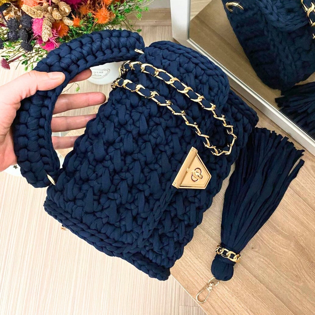 Chic Shopping Crochet Side Bag, Crossbody Hand Knit Pattern Organizer ...