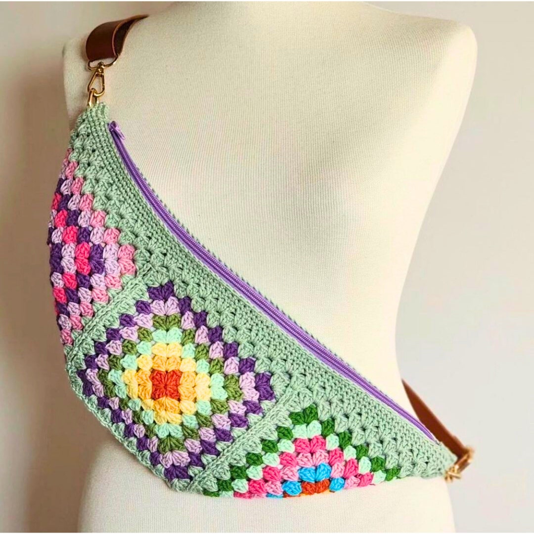 Unique Crochet Pattern Patchwork Women Bag,, Hand Knit Artisan Crafted ...