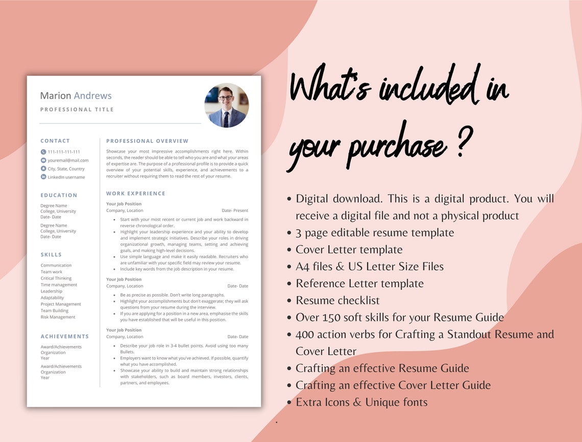 Clean Resume Template Word, Professional Resume, Modern Resume, CV ...