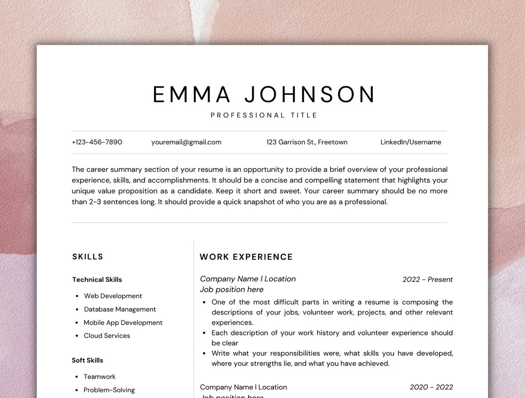 Resume Template Clean Professional Resume Modern Executive - Etsy