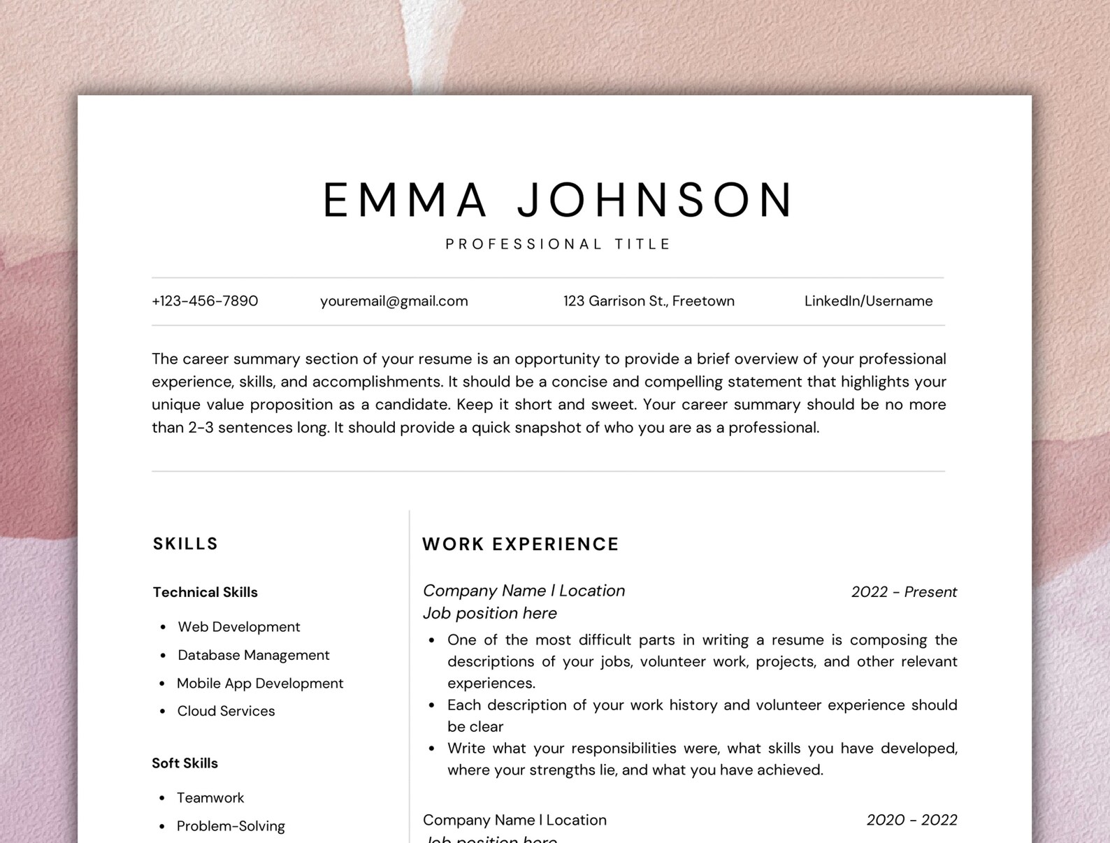 Resume Template, Clean Professional Resume, Modern Executive Resume ...