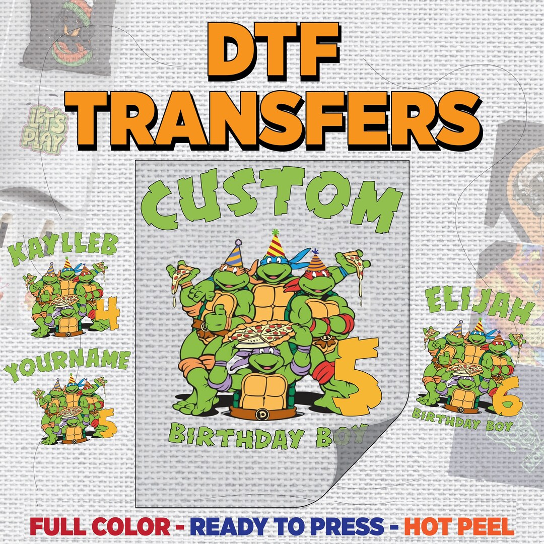Custom Age Pizza Turtle Birthday Party Dtf,heat Press,personalized Name ...