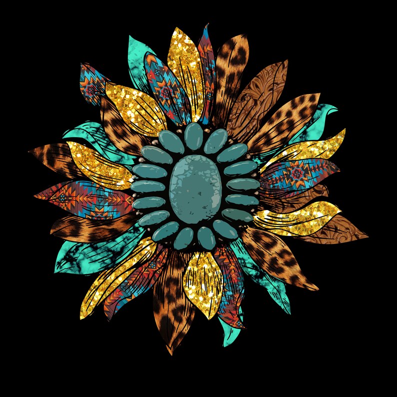 Sunflower Leopard Png,western Sublimation Design,sunflower Png,cowhide ...