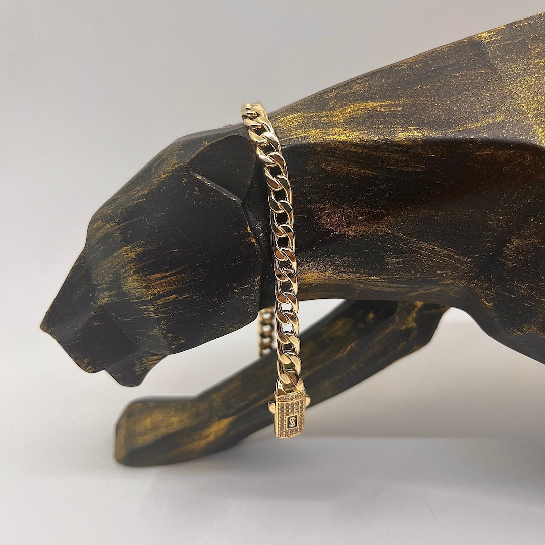 Miami Cuban Link Chain Bracelet 14K 18K 21K Gold Monaco Chain - Etsy
