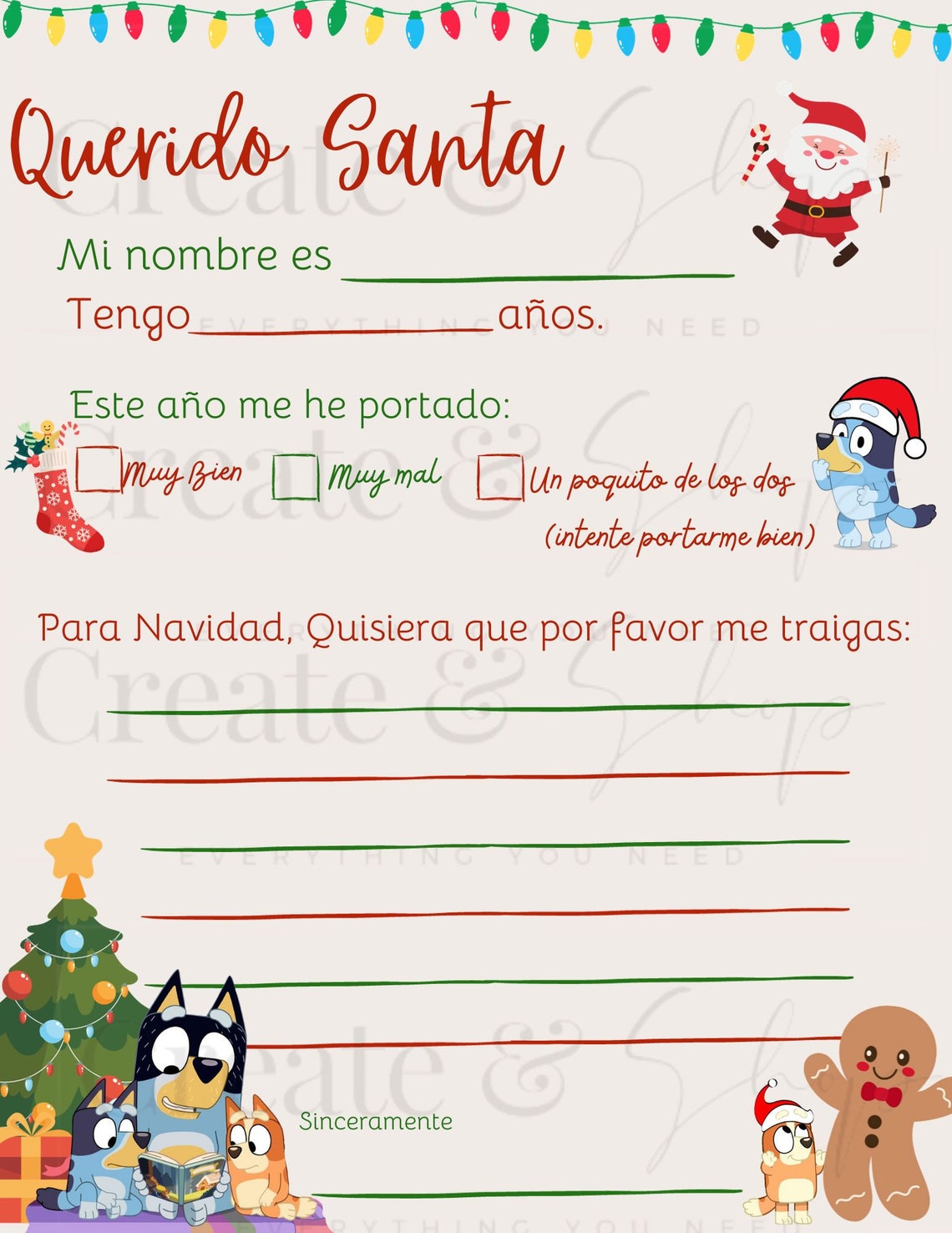 Carta Para Santa Bluey Carta Para Santa Carta Imprimible a - Etsy Canada