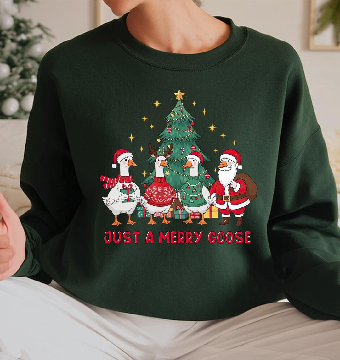 Just A Merry Goose Christmas Tree Goosemas Santa Geese Xmas Shirt,jolly ...