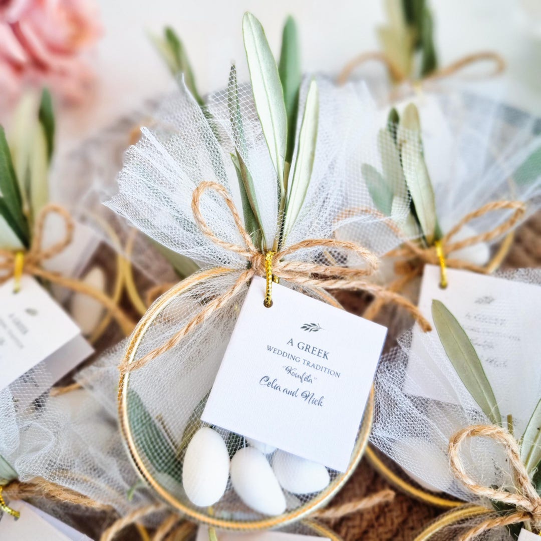 Personalized Wedding Almond Candy Favors With Olive Leaf, an Italian ...
