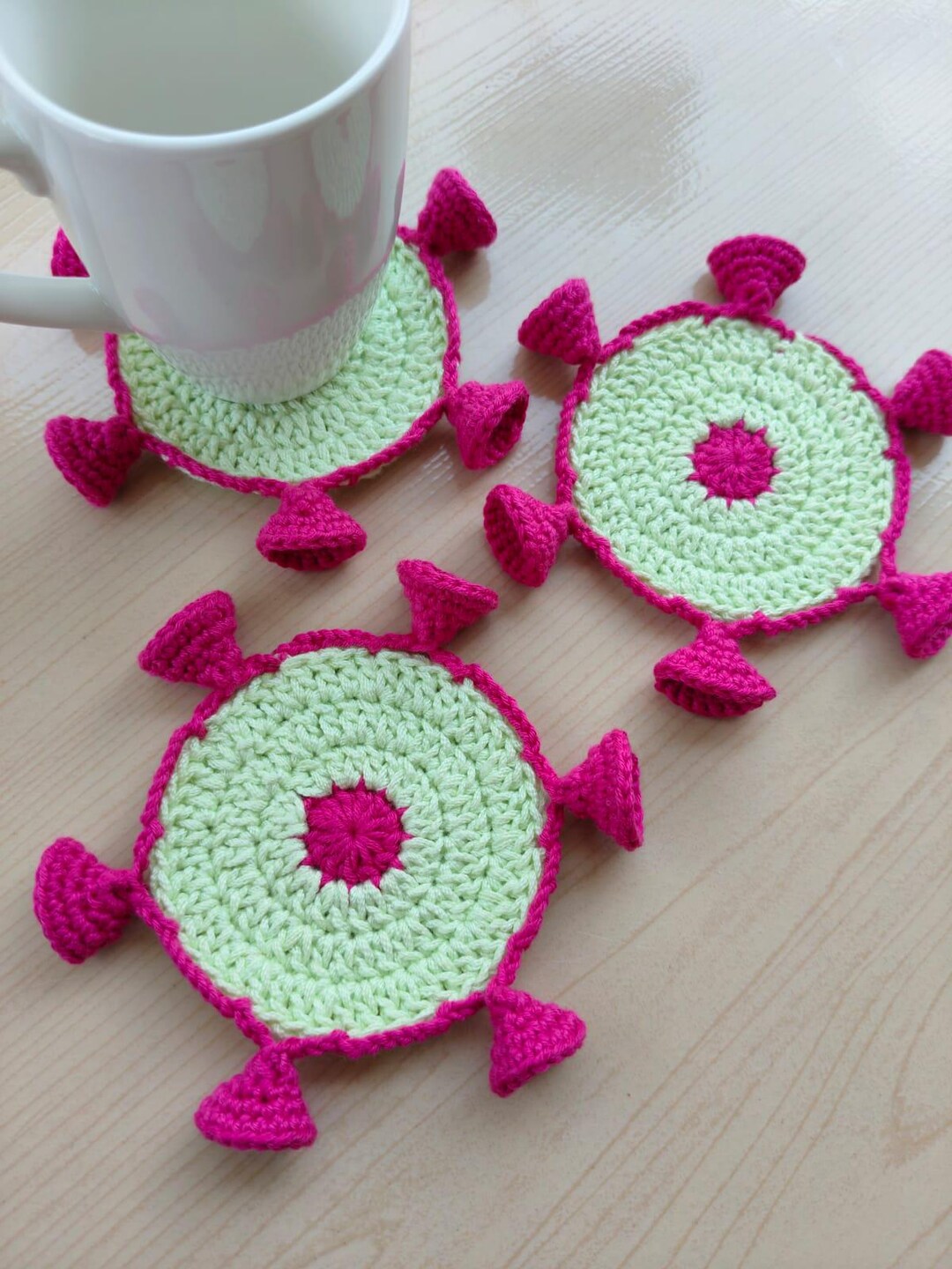 3 ****set of Crochet Bell Coasters – Rustic Coaster - Etsy