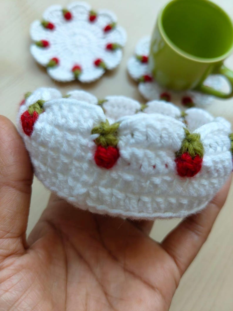 4**** Set of Strawberry Crochet Coaster– Brighten Your Space! - Etsy