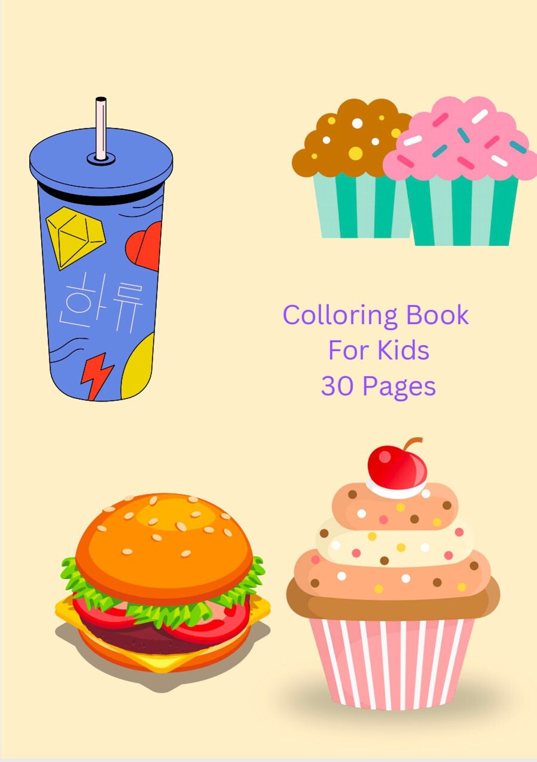 Colloring Book for Kids Have 30 Pages With Themed Food and Drink - Etsy