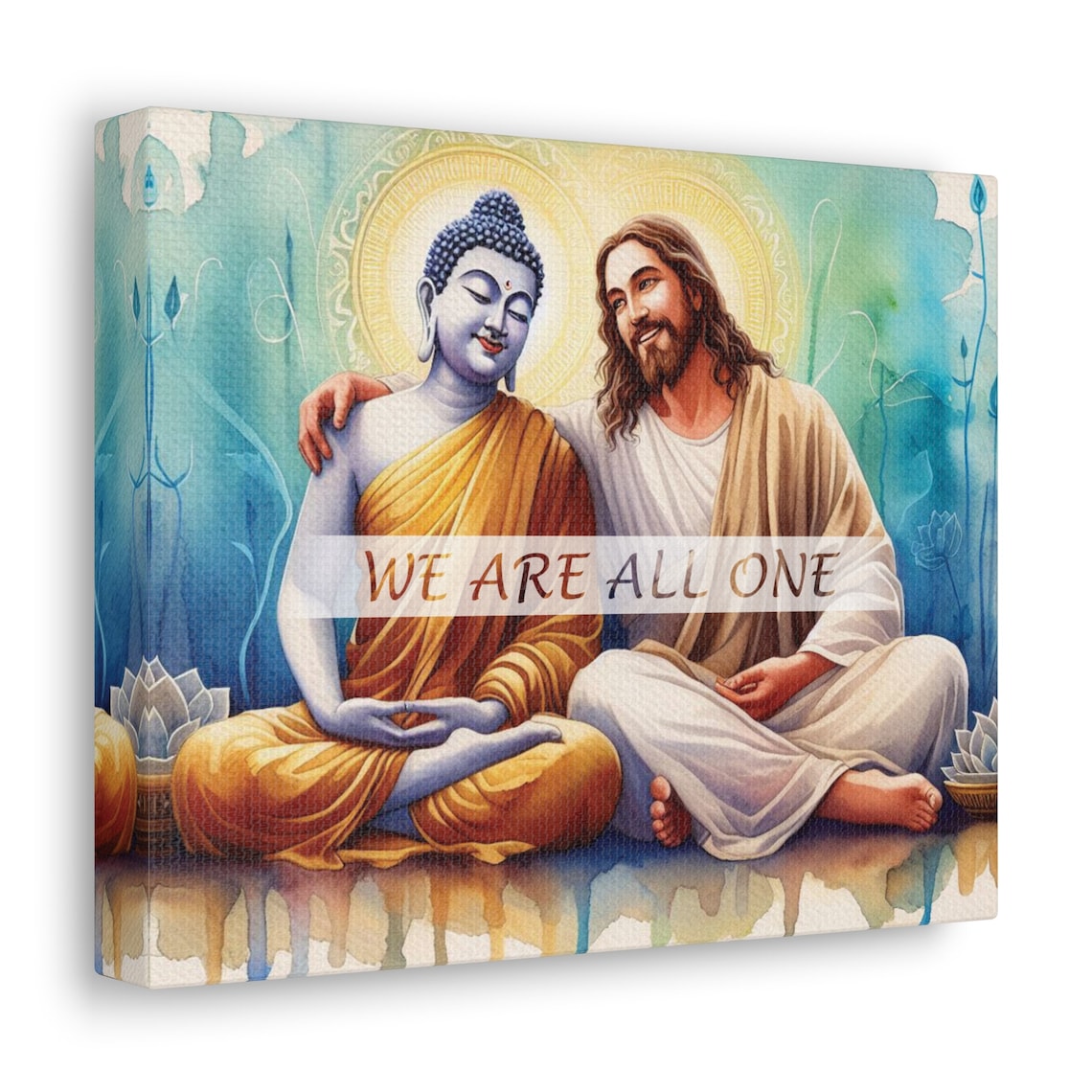 Jesus and Buddha Canva Gallery, We Are All One Painting, Spiritual Wall ...