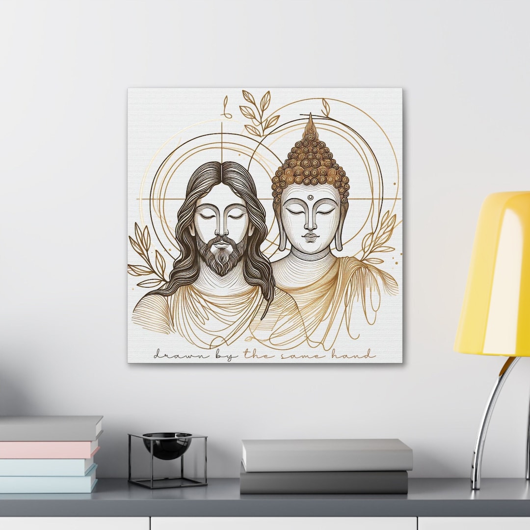 Jesus & Buddha Line Illustration Wall Art, Drawn by the Same Hand ...