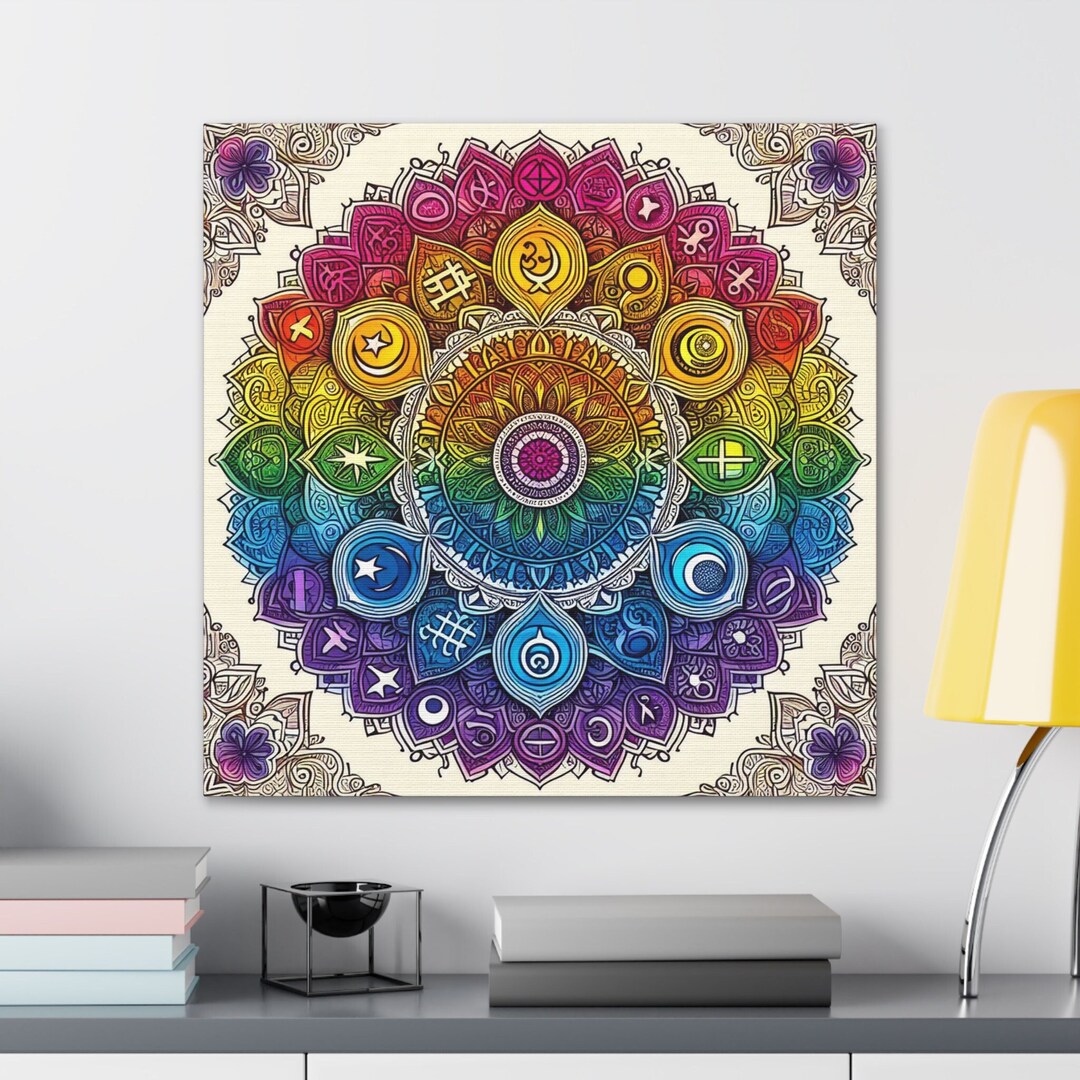 Sacred Symbols Mandala Wall Art, Religious Symbols Mandala Canvas ...
