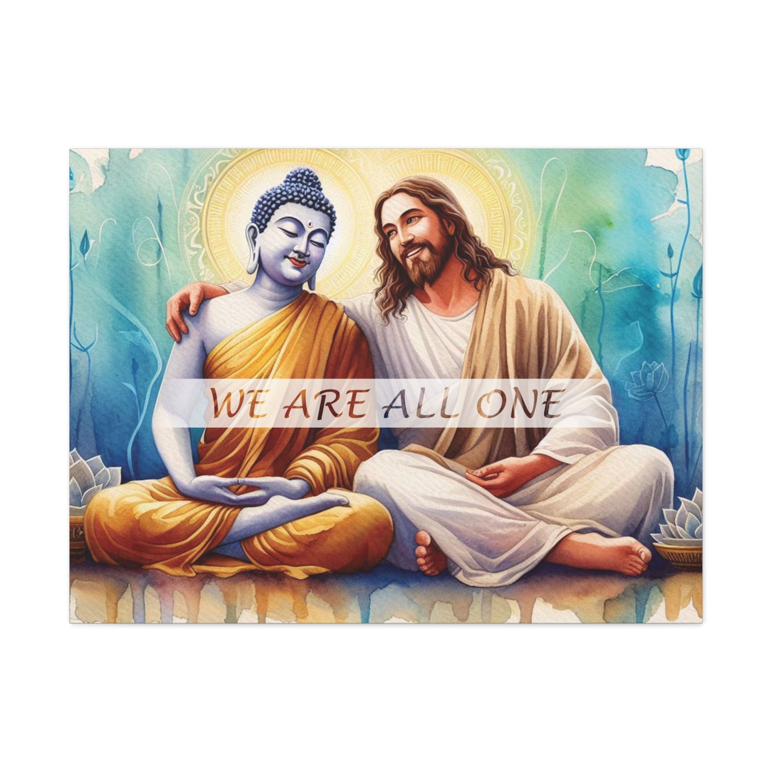 Jesus and Buddha Canva Gallery, We Are All One Painting, Spiritual Wall ...