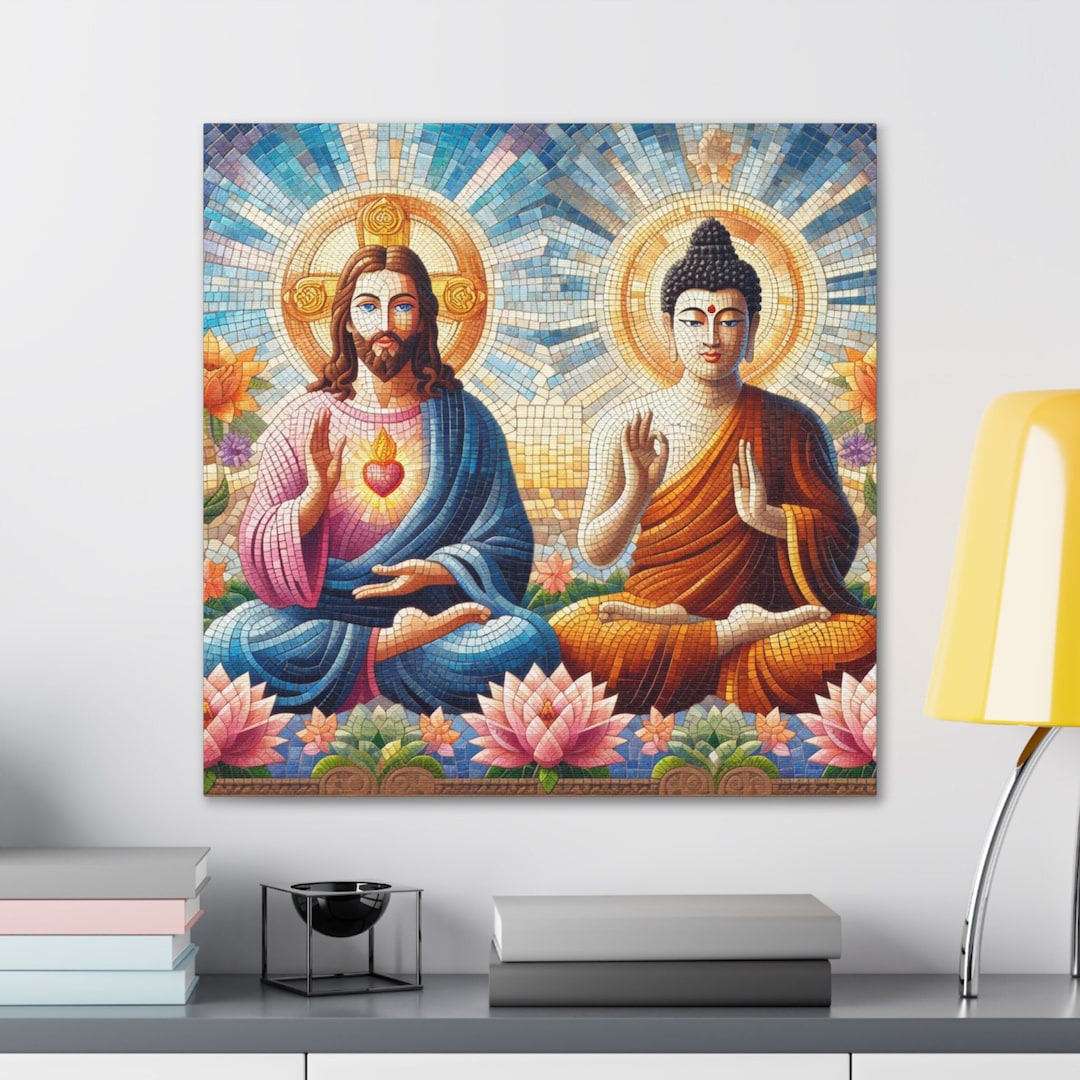 Jesus and Buddha Mosaic Style Wall Art, Jesus and Buddha Meditating ...