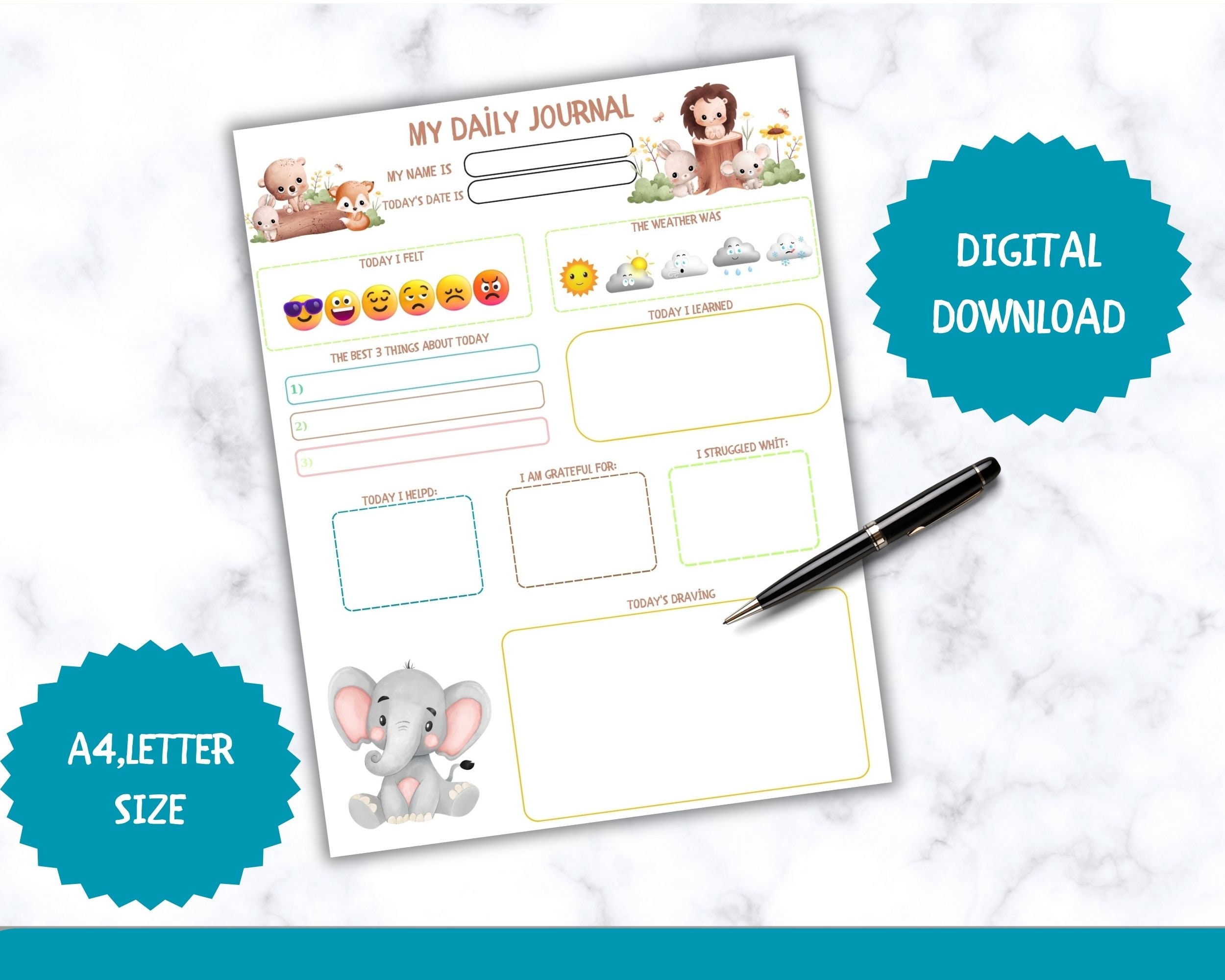 Kids Daily Journal Printable Diary for Children journal for Kids ...