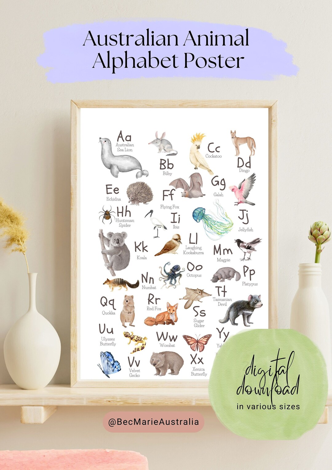 Australian Animal Alphabet Poster - Etsy
