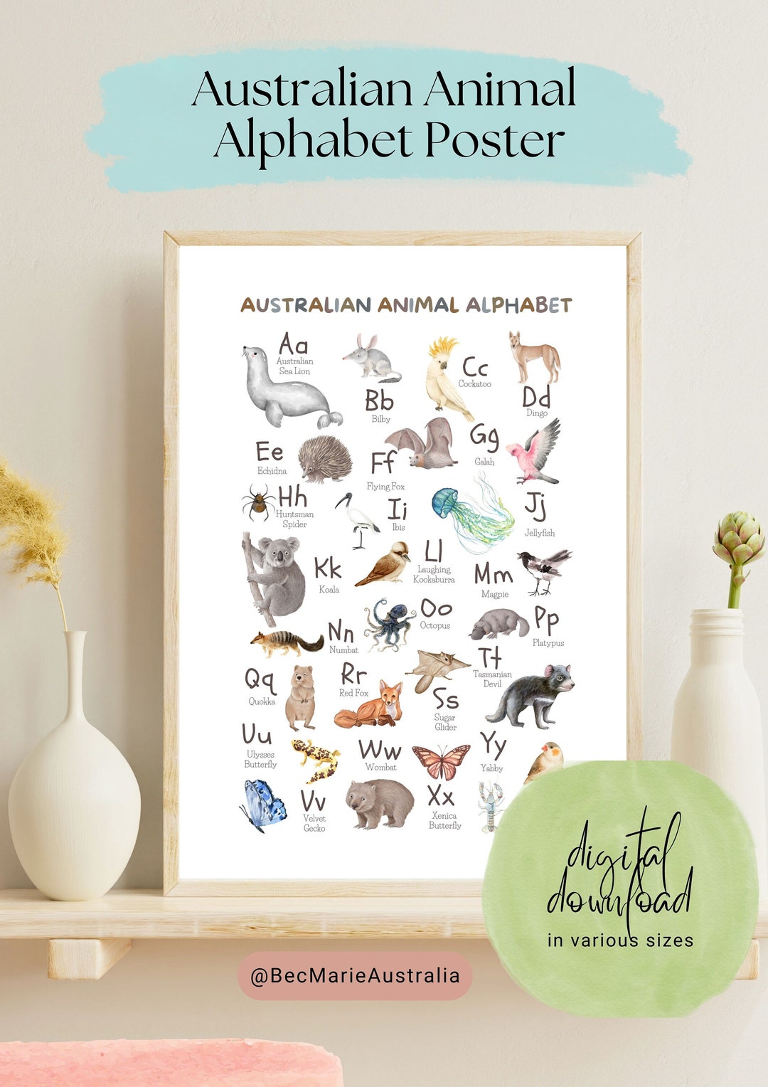 Australian Animal Alphabet Poster - Etsy