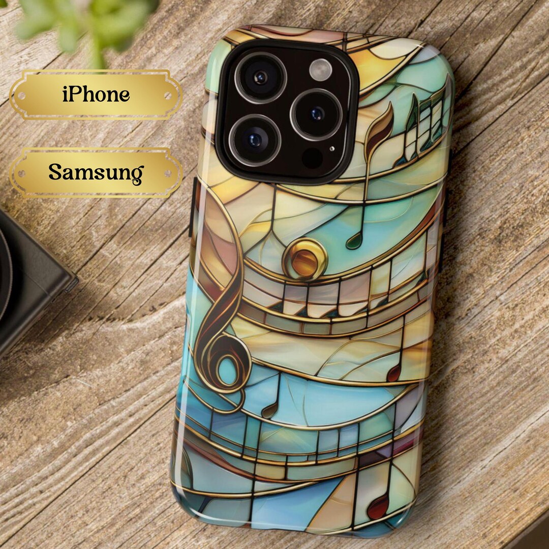 Stained Glass Music Notes Phone Case: Watercolor Style, Protective ...
