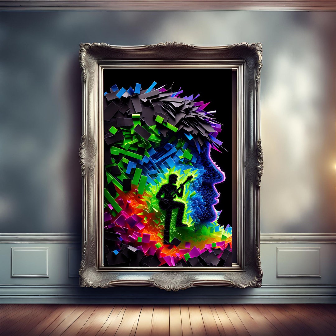 Abstract Rock Star Wall Art, Colorful Portrait With Guitar Silhouette ...