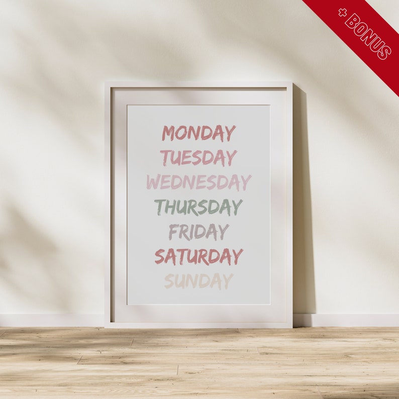 Poster Days of the Week, Educational Poster, Days Educational Print ...