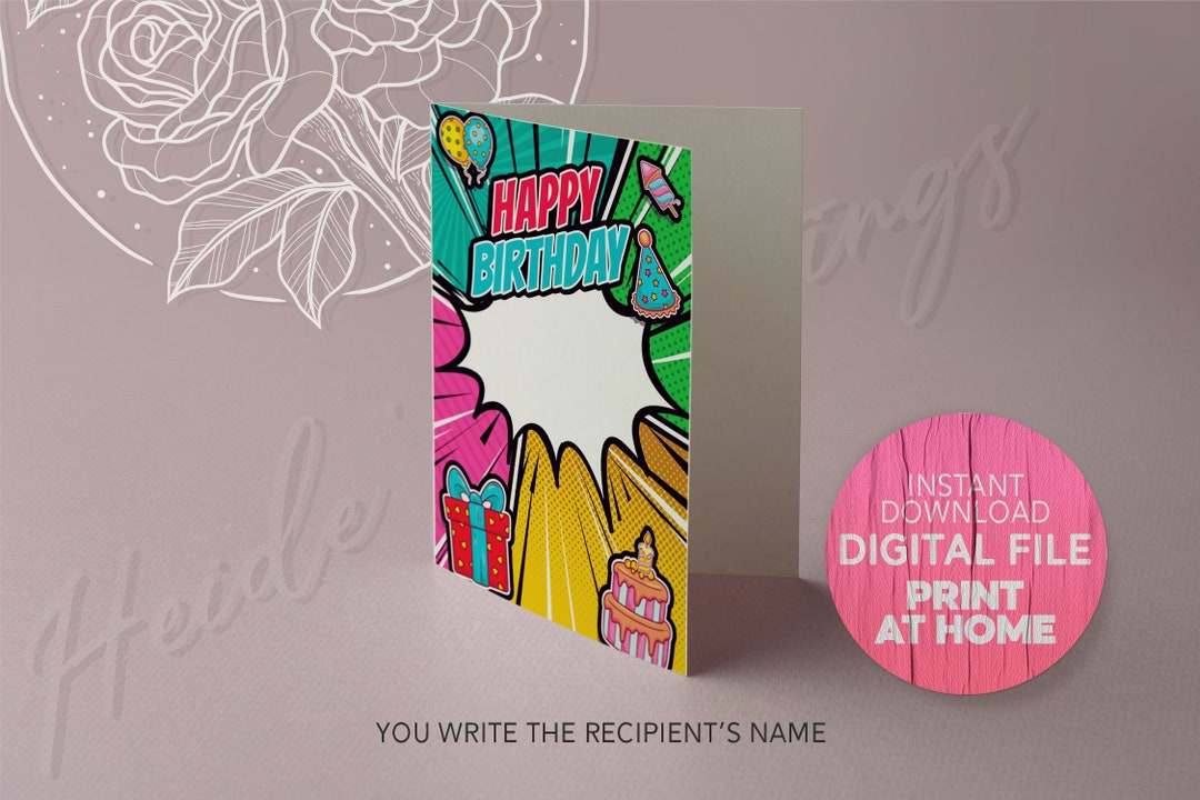 Comic Style PRINTABLE Birthday Card Happy Birthday Print - Etsy