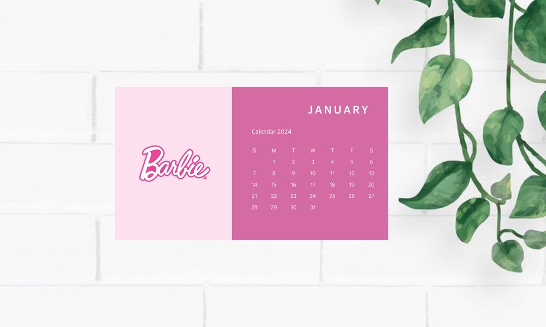 Barbie 2024 Monthly Calendar A4 ,instant Downloads ,editable Downloads ...