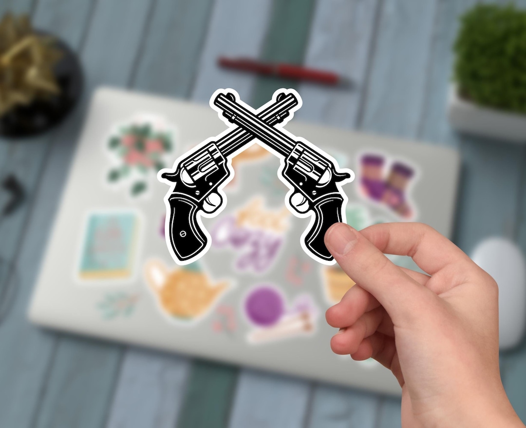 Crossed Pistols Sticker, Crossed Guns Vinyl, Kiss-cut Sticker, Sticker ...
