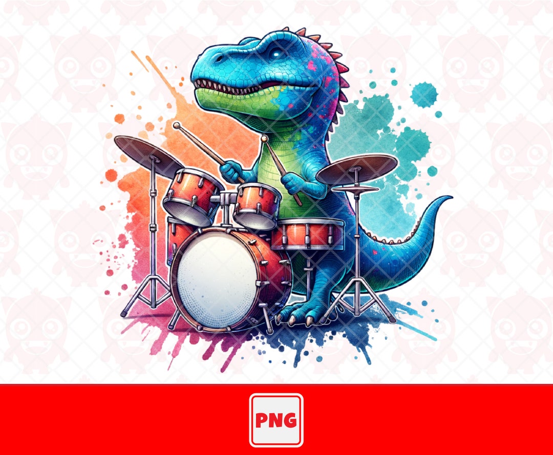 T-rex Dinosaur Png, Drummer Dinosaur Png, Musician T-rex, Watercolor ...